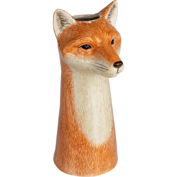 STORIED HOME Hand-painted Decorative Stoneware Fox Vase - Orange