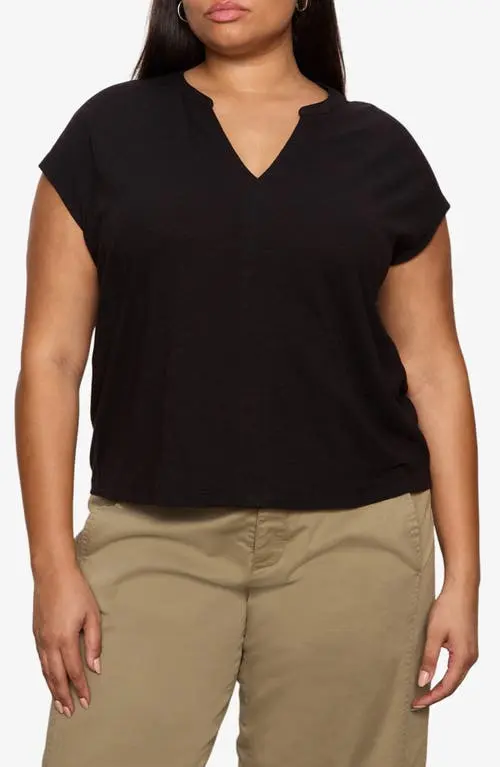 Sanctuary Organic Cotton Blend Split Neck T-shirt - Black