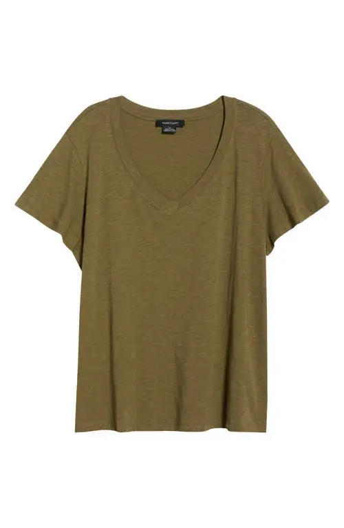 Sanctuary Relaxed V-neck T-shirt - Burnt Olive Green