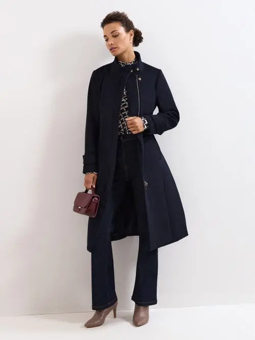 PHASE EIGHT Belted Funnel Neck Coat