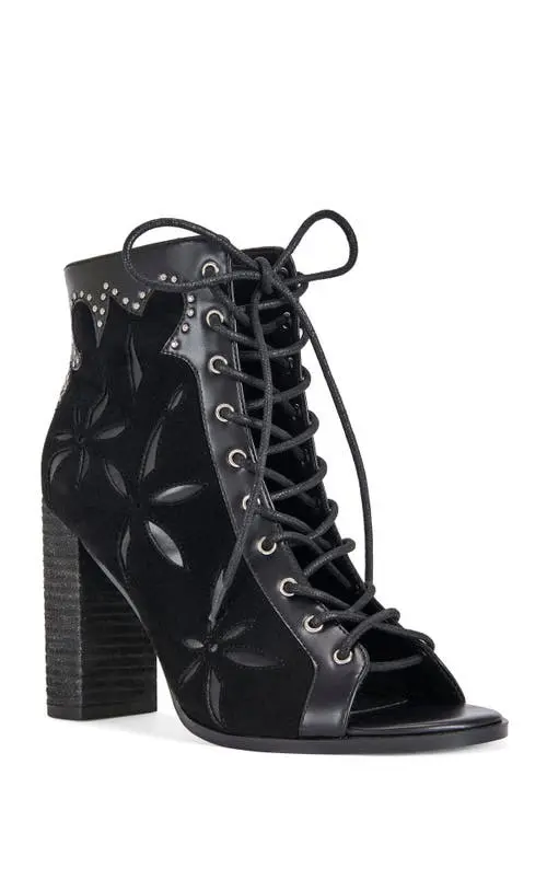 AZALEA WANG Mirona Peep-toe Lace-up Booties - Black