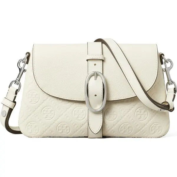 Tory Burch Small T Monogram Leather Shoulder Bag - Warm White