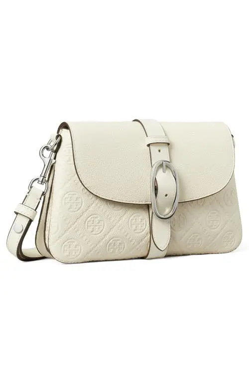 Tory Burch Small T Monogram Leather Shoulder Bag - Warm White