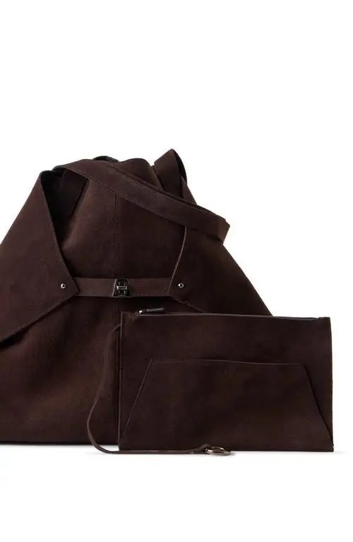 Akris Medium Ai Suede Convertible Shoulder Tote - Mocca