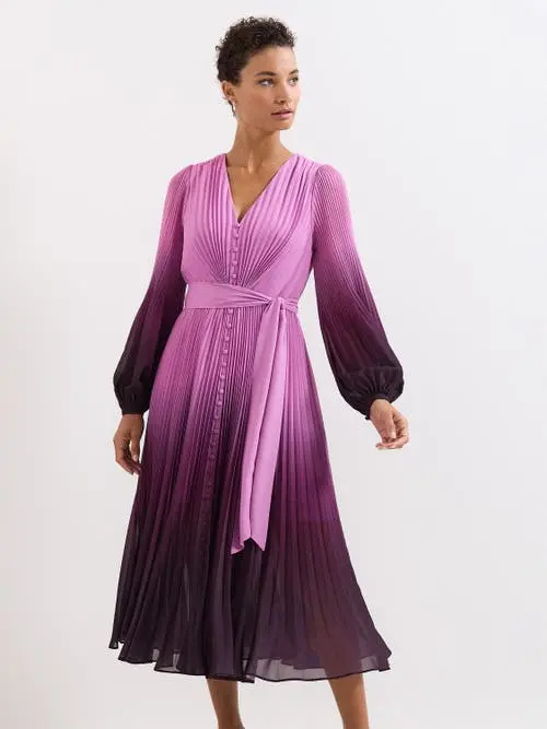 PHASE EIGHT Mira Ombre Tie Waist Midi Dress - Purple