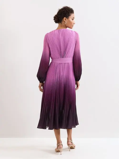 PHASE EIGHT Mira Ombre Tie Waist Midi Dress - Purple