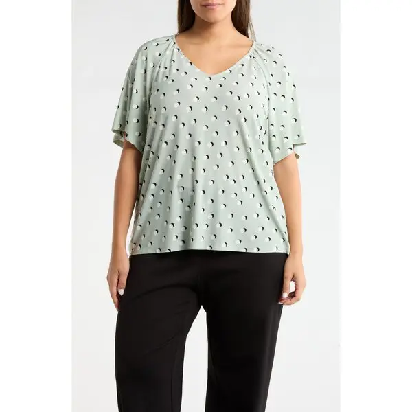 Anne Klein Dot Print V-neck Top
