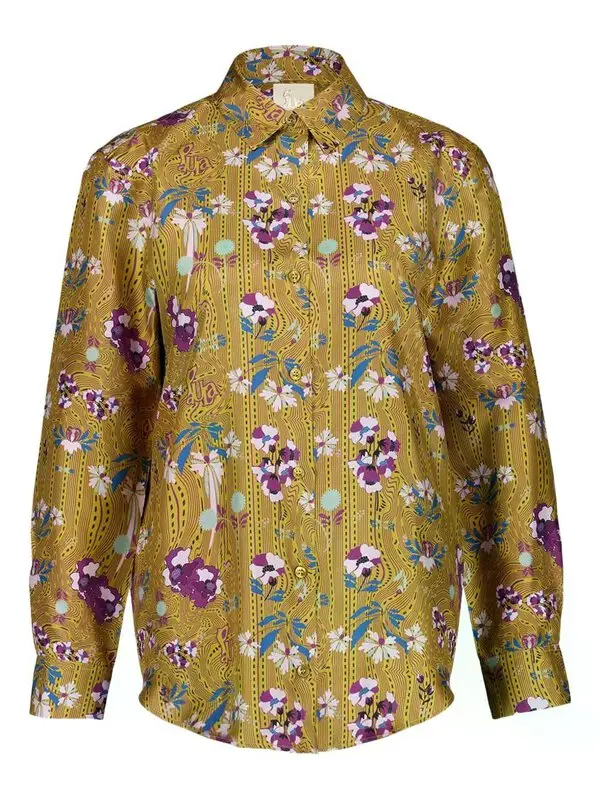 PAULA Floral-print Button-up Shirt - Yellow