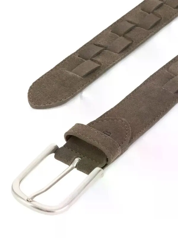 Boggi Milano Woven Suede Leather Belt With Silver-tone Buckle