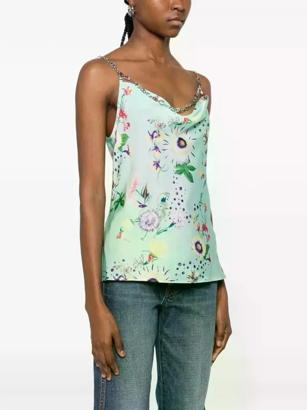 Rabanne Chain-detail Floral-print Top - Green