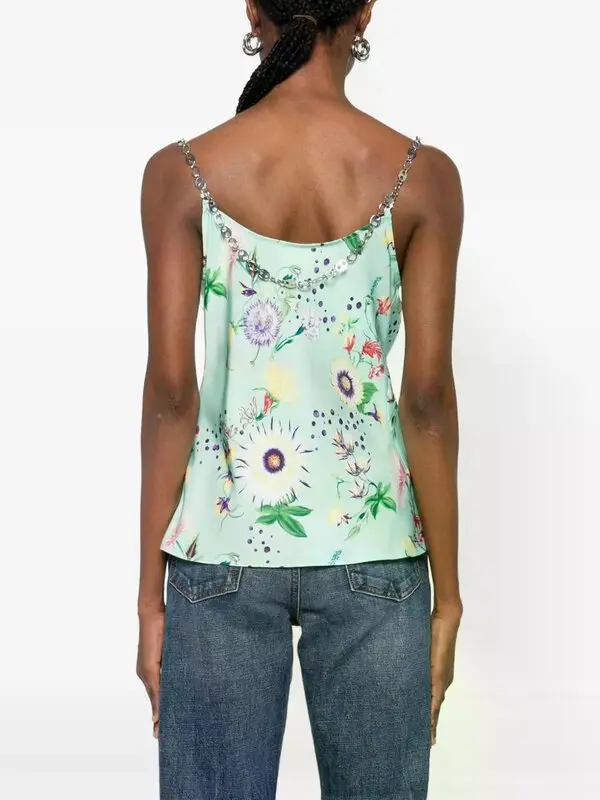 Rabanne Chain-detail Floral-print Top - Green