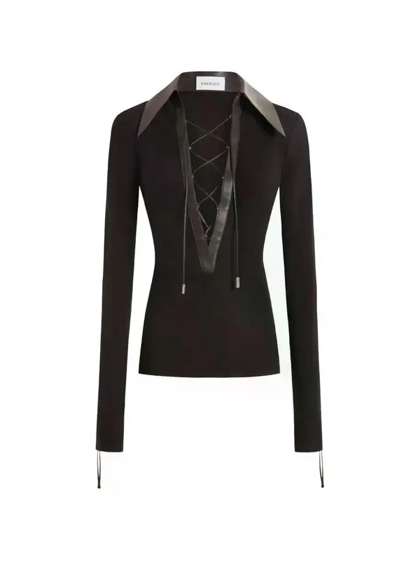 16Arlington Lace-up Collar Top - Black