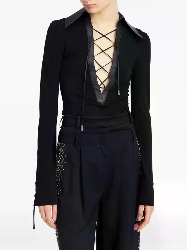 16Arlington Lace-up Collar Top - Black