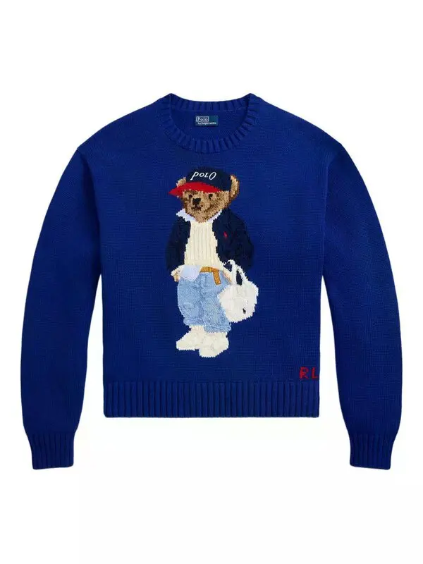 Polo Ralph Lauren Intarsia-knit Embroidered Polo Bear Crewneck Sweater - Blue