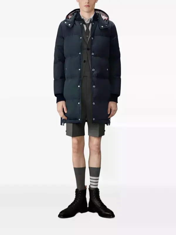 Thom Browne Hooded Button-fastening Coat - Blue
