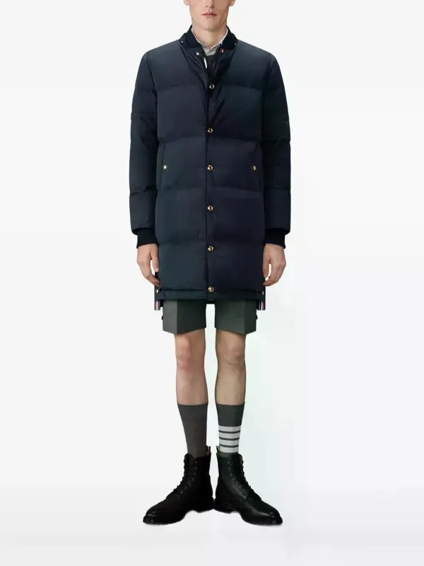 Thom Browne Hooded Button-fastening Coat - Blue