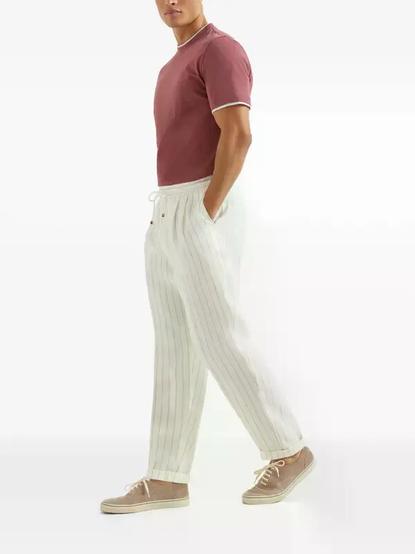 Brunello Cucinelli Stripe Drawstring Pleated Trousers - Neutrals