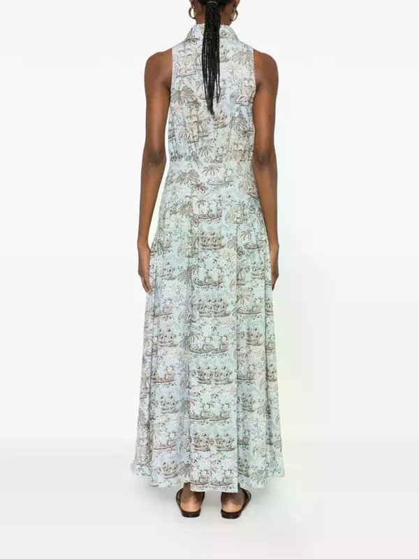 Staud Romy Polo-collar Maxi Dress - Blue