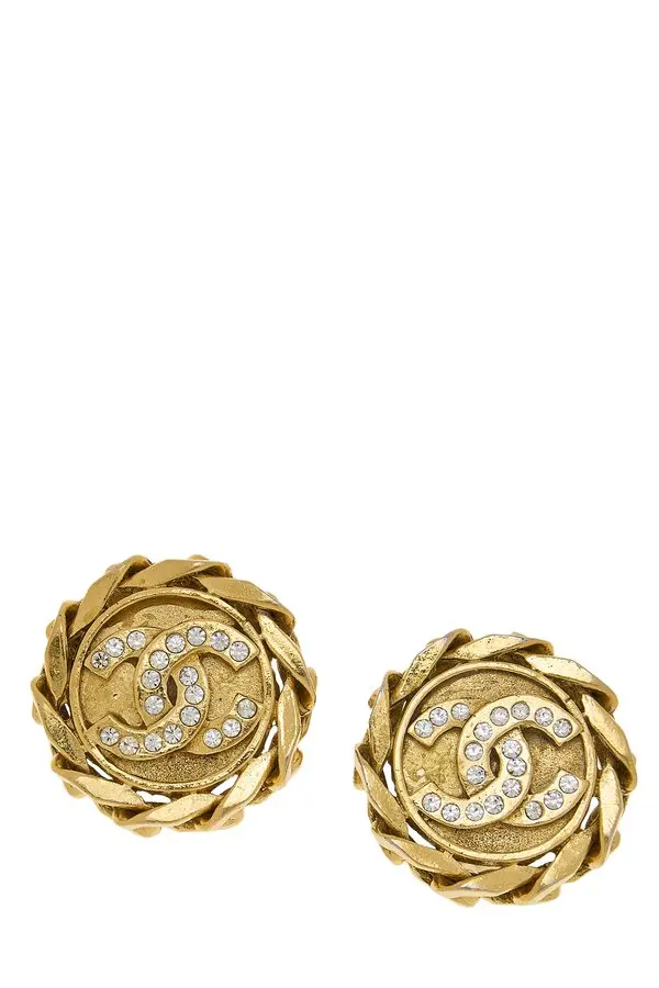 Chanel Crystal 'cc' Clip-on Earrings - Gold
