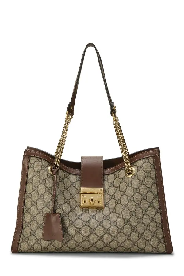 Gucci Original Gg Supreme Canvas Padlock Tote - Brown