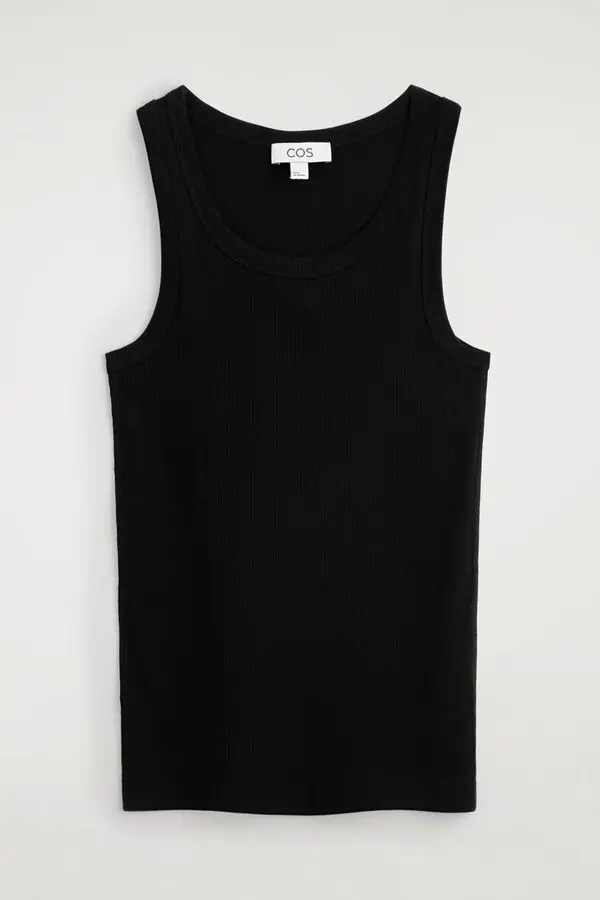 Cos Ribbed Cotton Tank Top - Black