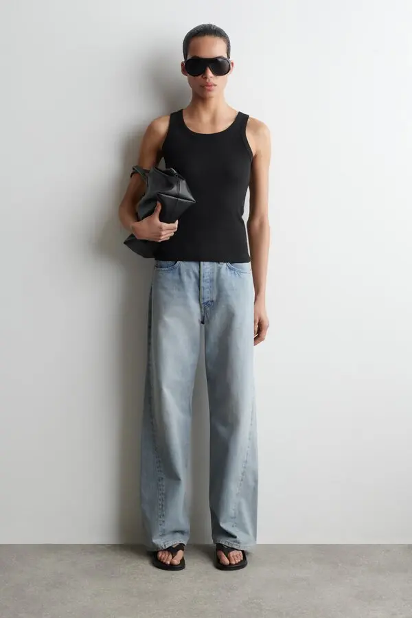 Cos Ribbed Cotton Tank Top - Black