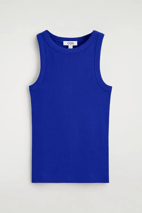 Cos Ribbed Organic Cotton Tank Top - Blue