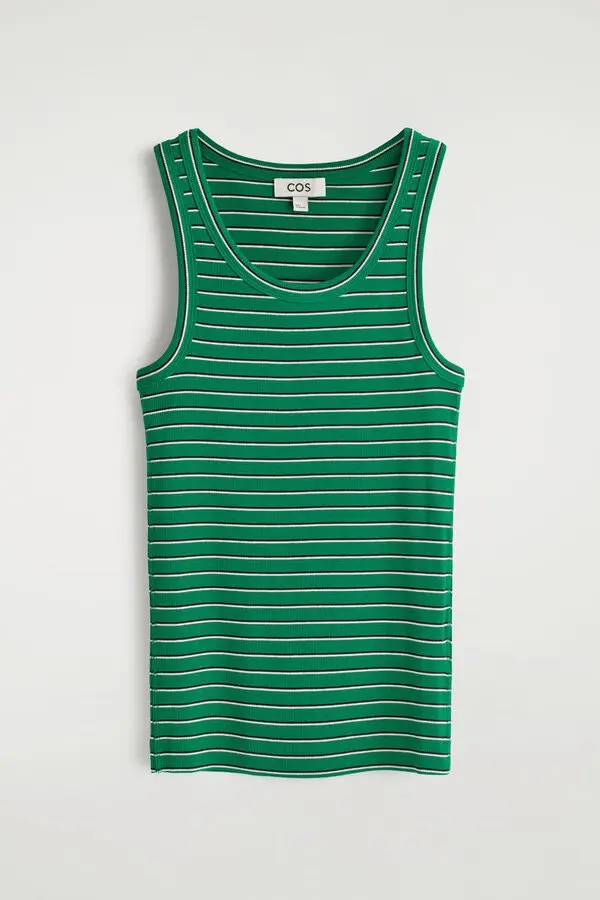 Cos Ribbed Organic Cotton Tank Top - Green