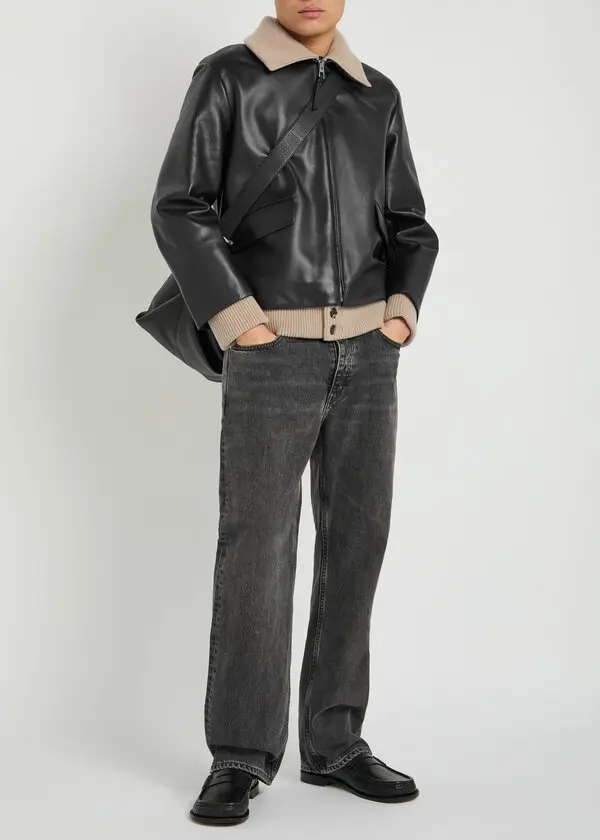 Loewe Layered Ribbed-trim Leather Jacket