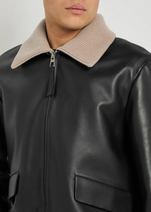 Loewe Layered Ribbed-trim Leather Jacket