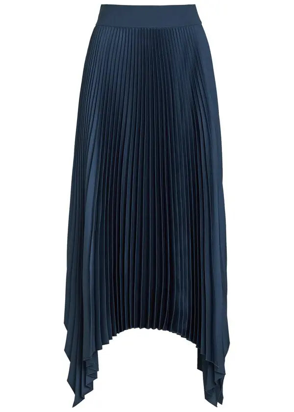 JOSEPH Ade Plissé Satin Midi Skirt - Indigo