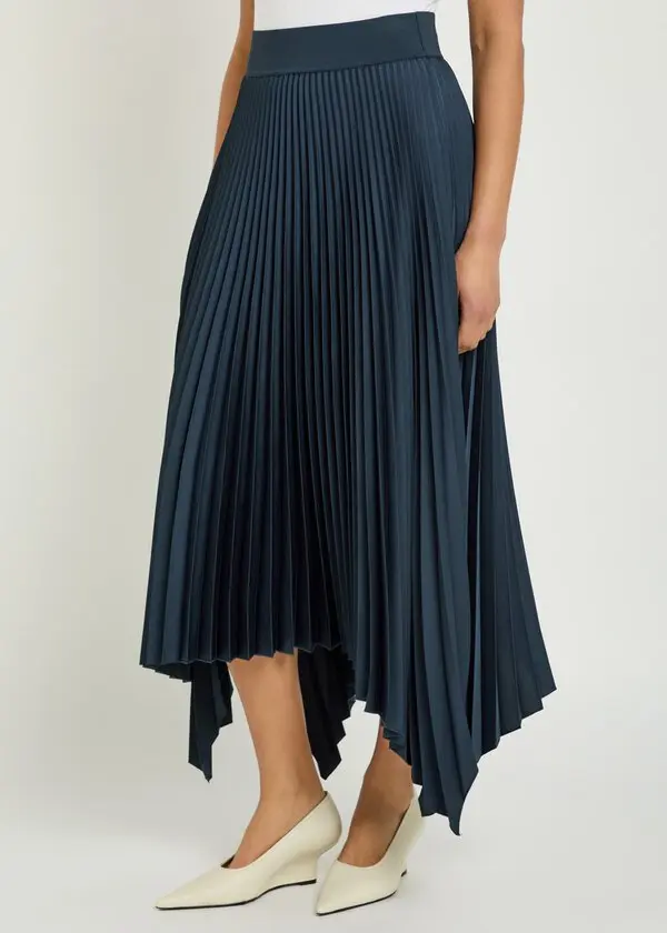 JOSEPH Ade Plissé Satin Midi Skirt - Indigo