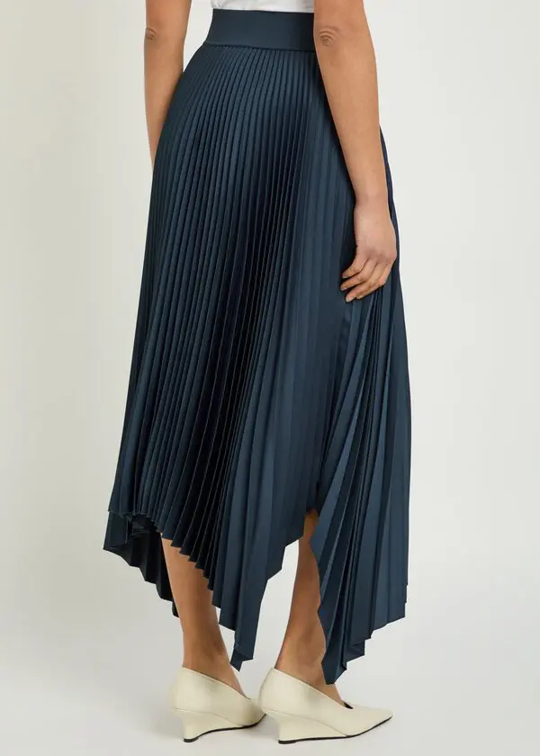 JOSEPH Ade Plissé Satin Midi Skirt - Indigo