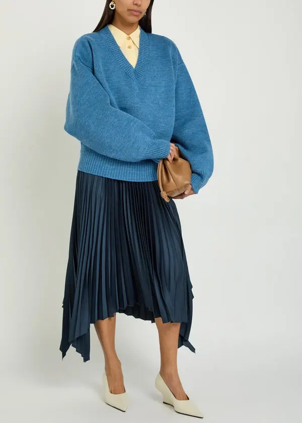 JOSEPH Ade Plissé Satin Midi Skirt - Indigo