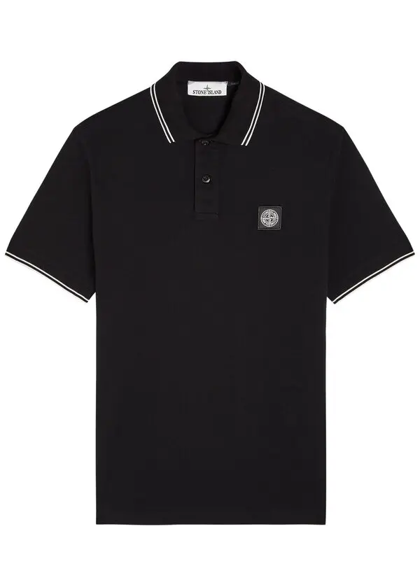 Stone Island Piqué Cotton Polo Shirt - Black