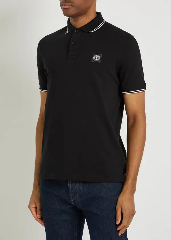 Stone Island Piqué Cotton Polo Shirt - Black