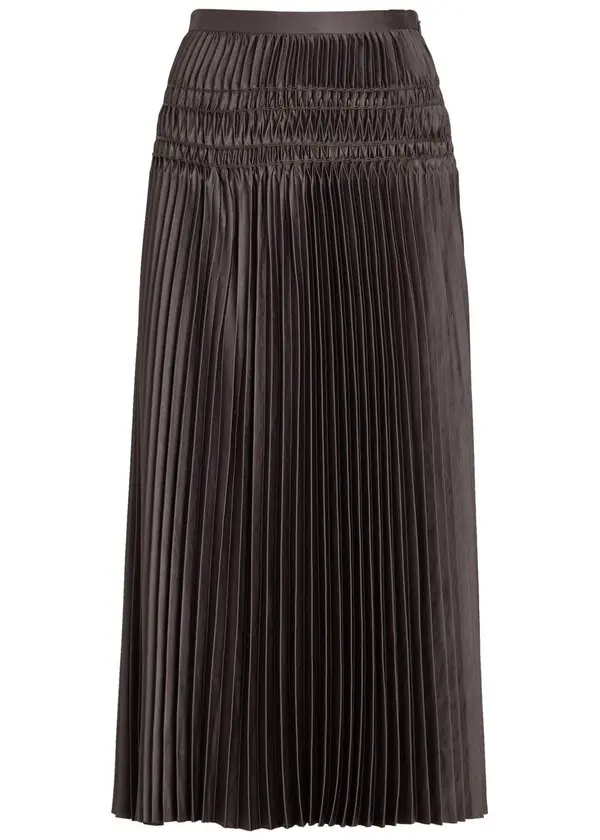 JOSEPH Hayes Plissé Satin Midi Skirt - Brown