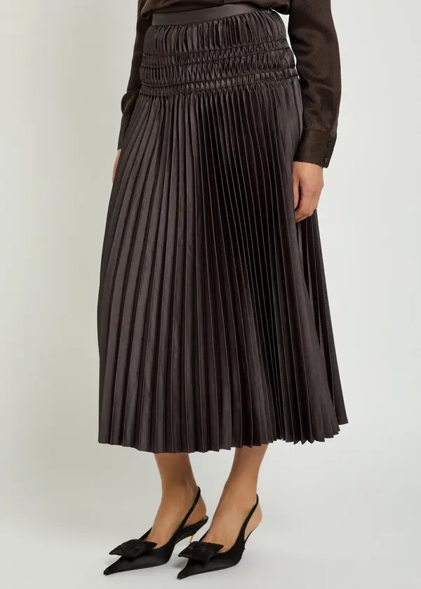 JOSEPH Hayes Plissé Satin Midi Skirt - Brown