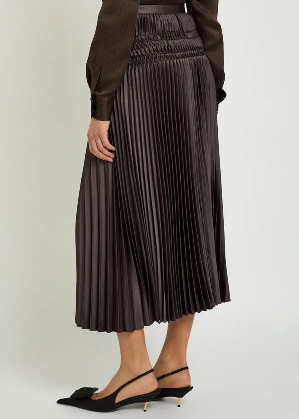 JOSEPH Hayes Plissé Satin Midi Skirt - Brown