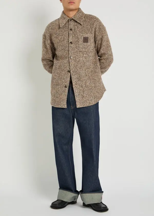 Loewe Patterned Wool-blend Jacket With Logo Appliqu - Beige