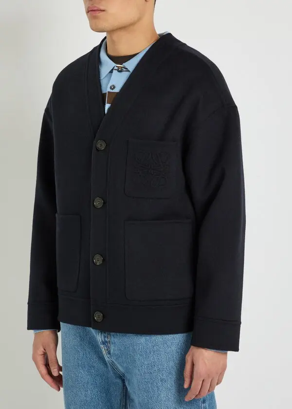 Loewe Embossed-anagram Wool And Cashmere-blend Cardigan