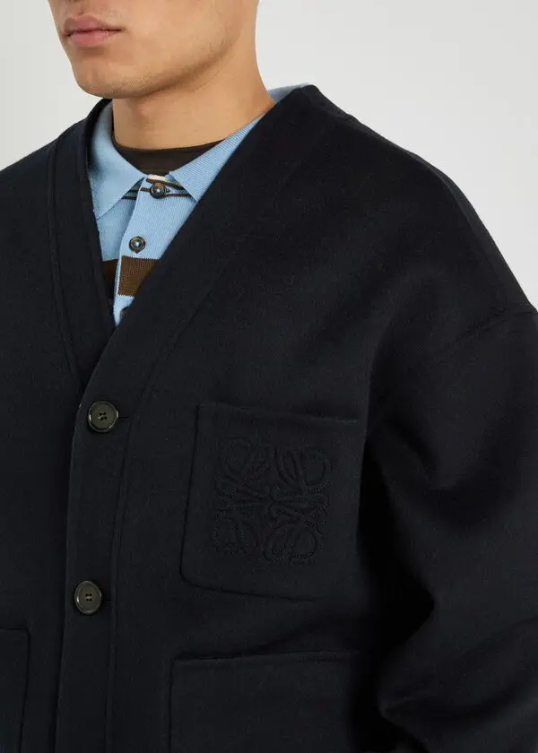 Loewe Embossed-anagram Wool And Cashmere-blend Cardigan