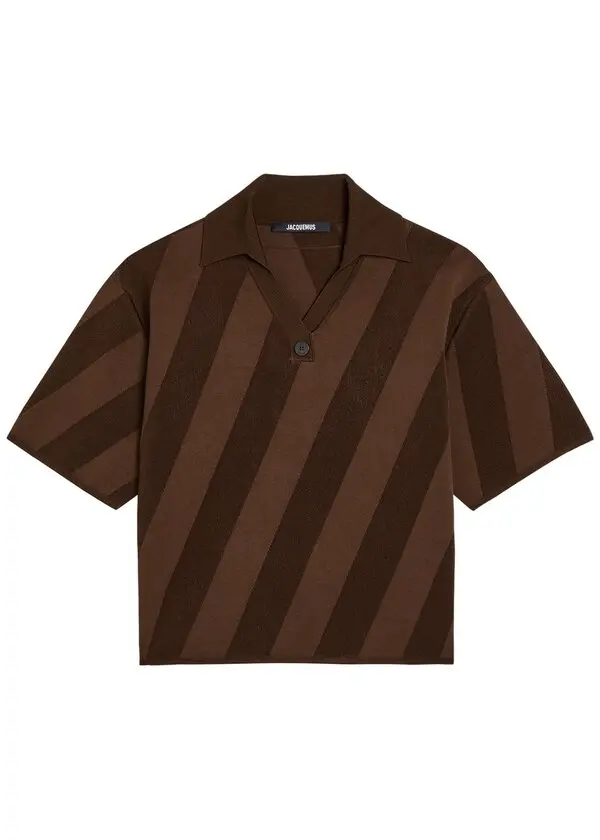 Jacquemus Le Polo Maille Striped Close-knit Polo Shirt - Brown
