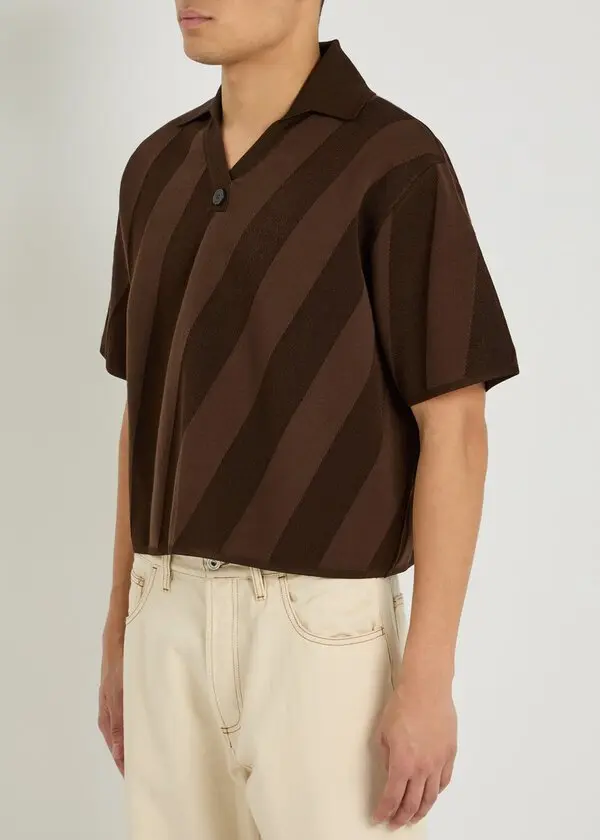 Jacquemus Le Polo Maille Striped Close-knit Polo Shirt - Brown