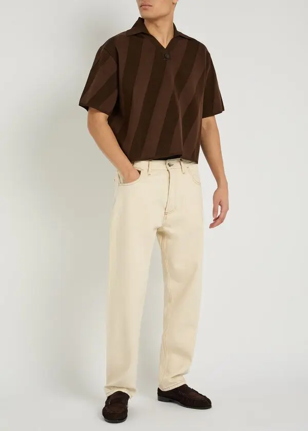 Jacquemus Le Polo Maille Striped Close-knit Polo Shirt - Brown