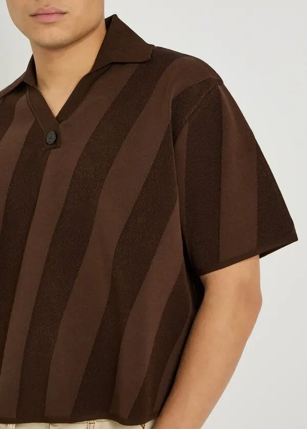Jacquemus Le Polo Maille Striped Close-knit Polo Shirt - Brown