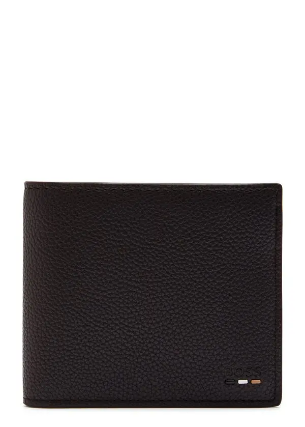 BOSS Ray Logo Grained Leather Wallet - Dark Brown