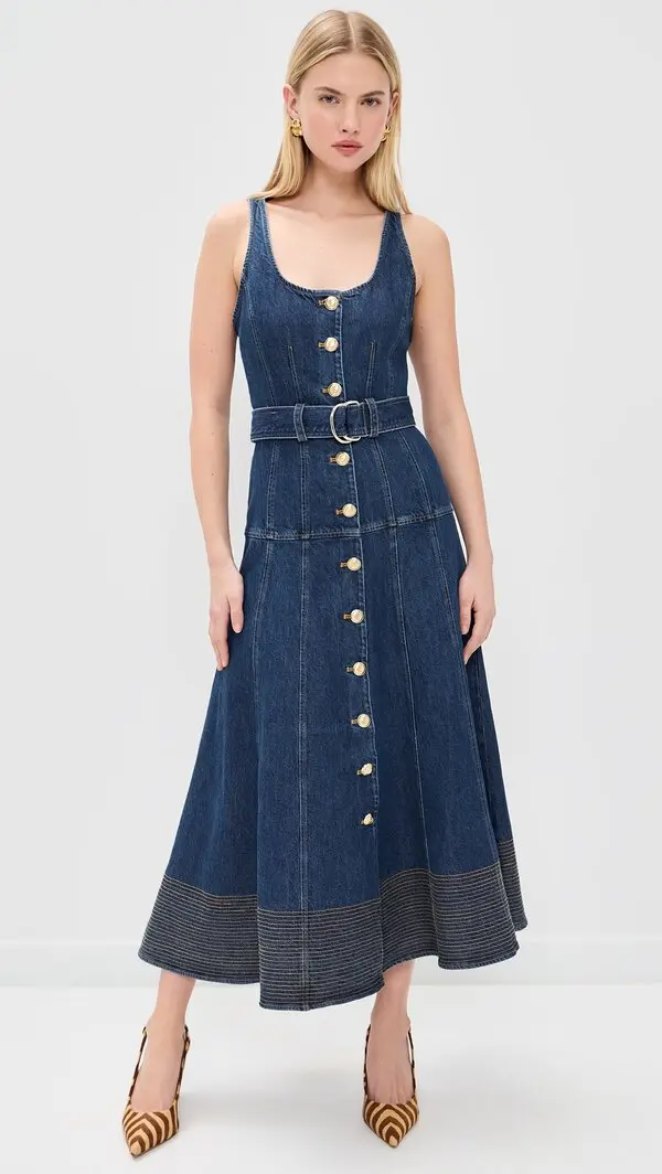 Cinq À Sept Kehlani Sleeveless Midi Denim Dress - Tide