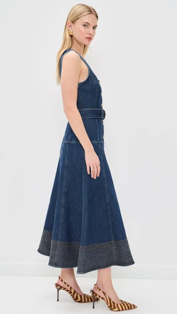 Cinq À Sept Kehlani Sleeveless Midi Denim Dress - Tide