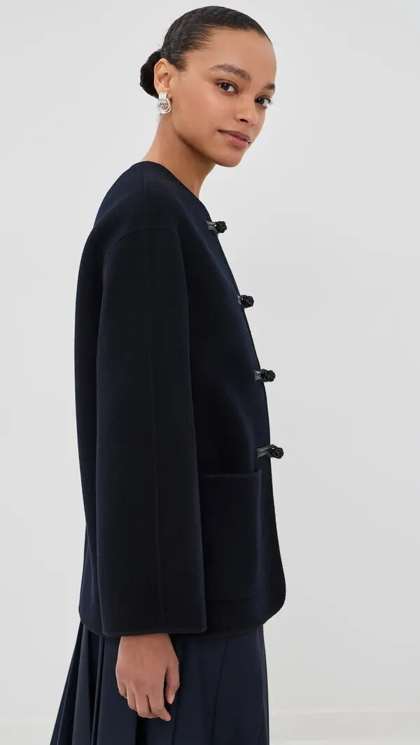 RÓHE Mandarin Double-faced Wool Jacket - Navy